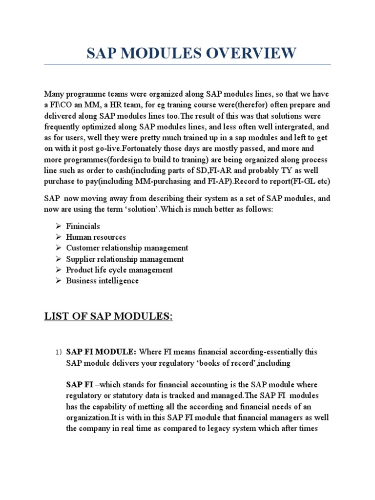 Sap Modules Overview | PDF | Supply Chain Management | Business Economics