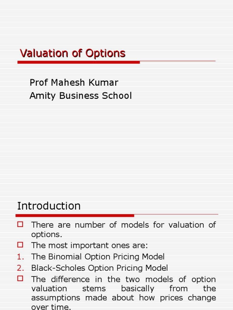 Valuation of Options | PDF | Black–Scholes Model | Option (Finance)