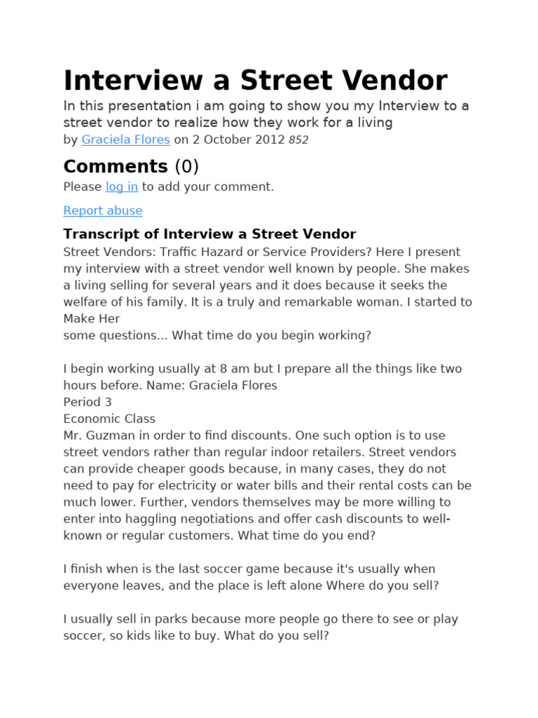 Interview A Street Vendor | PDF | Foodborne Illness | Human Capital