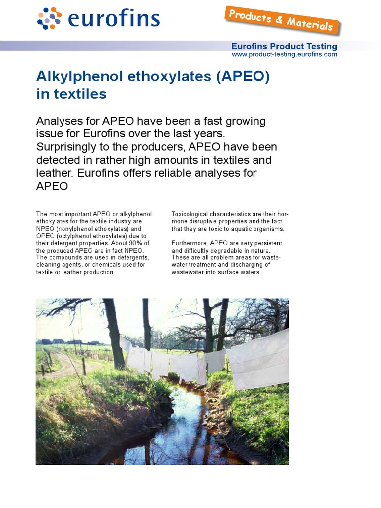 Alkylphenol Ethoxylates (APEO) in Textiles | PDF | Textiles | Chemistry