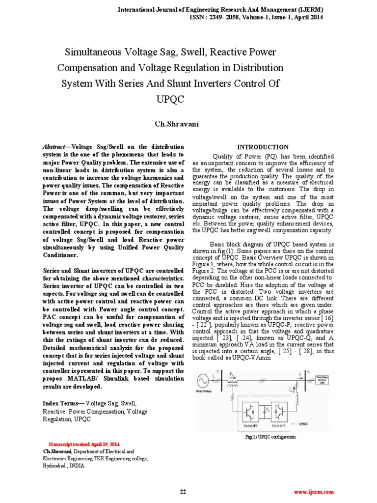 Simultaneous Voltage Sag, Swell, Reactive Power Compensation and Voltage Regulation in ...