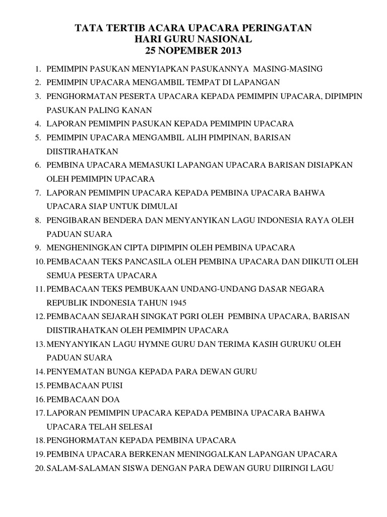 Susunan Upacara Hari Guru Nasional - Umi Soal