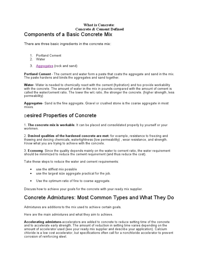 Components of A Basic Concrete Mix: What Is Concrete: Concrete & Cement ...