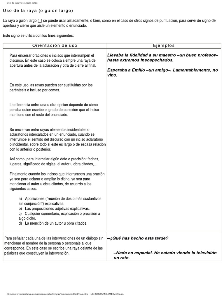 Uso de La Raya (O Guión Largo) PDF | Gramática | Semiótica