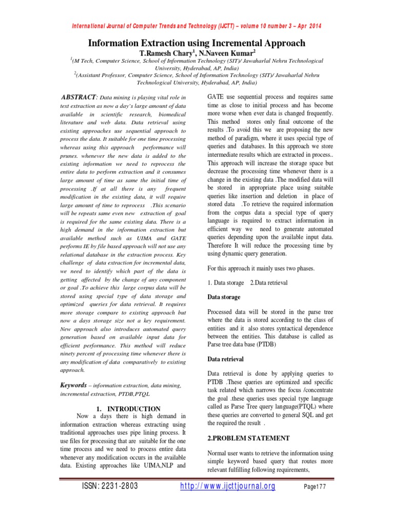 Information Extraction Using Incremental Approach Pdf Search Engine