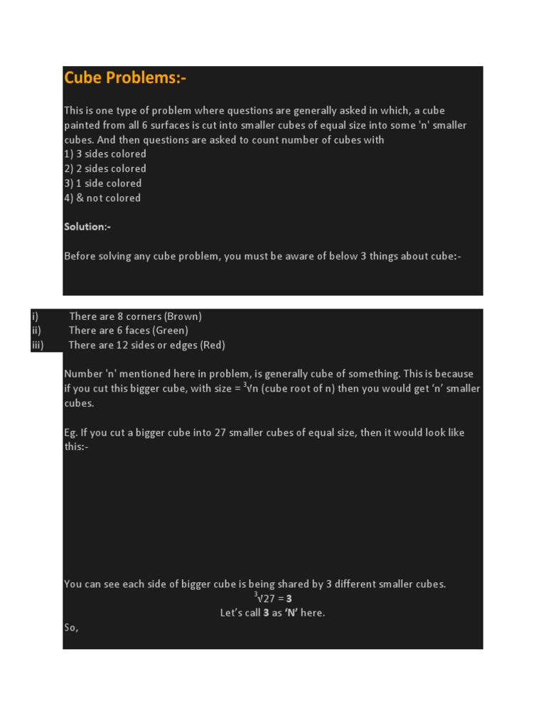 Cube Problems:-: Solution | PDF | Teaching Mathematics