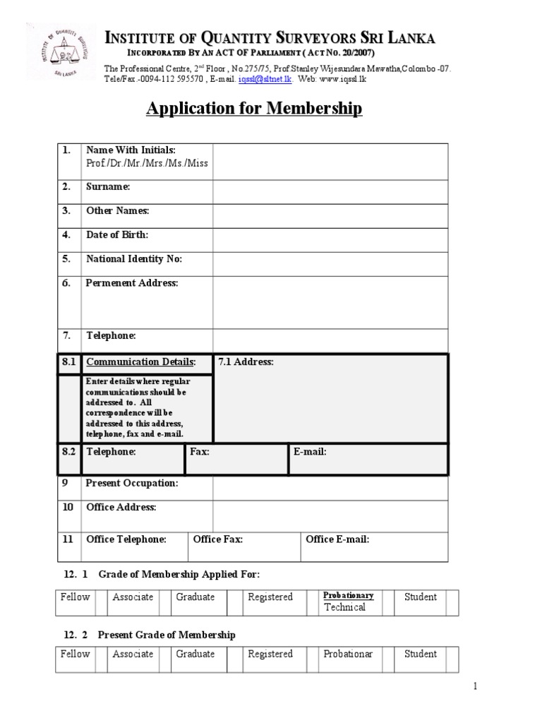 IQSSL Membership Application Form | PDF | Career & Growth