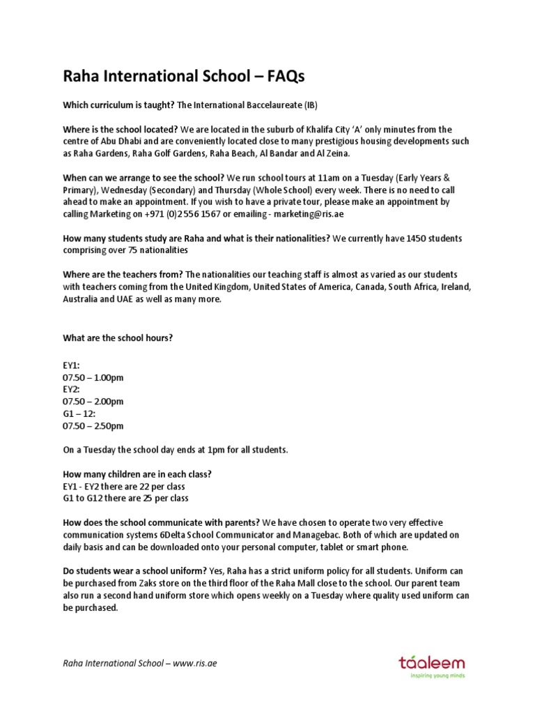Raha International School - FAQs | PDF | Cognition | Schools