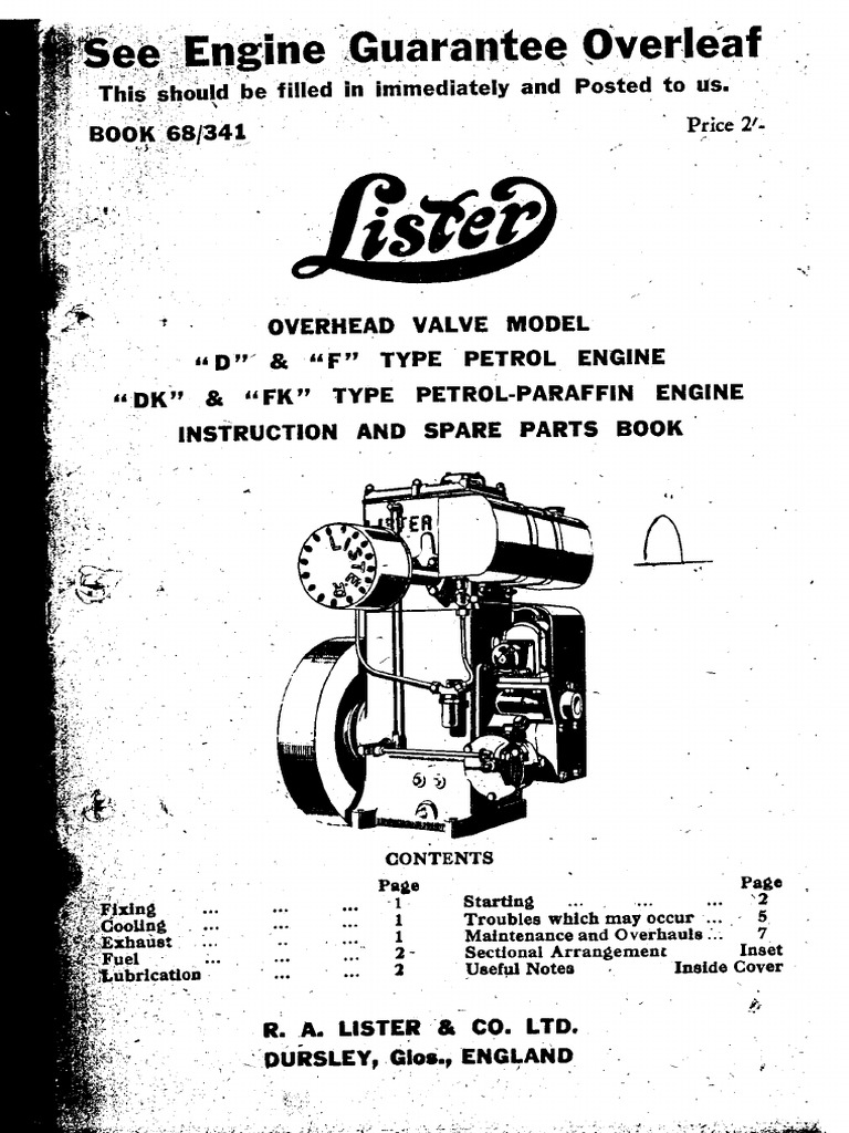 Lister D Engine Manual | PDF | Motor Vehicle | Car