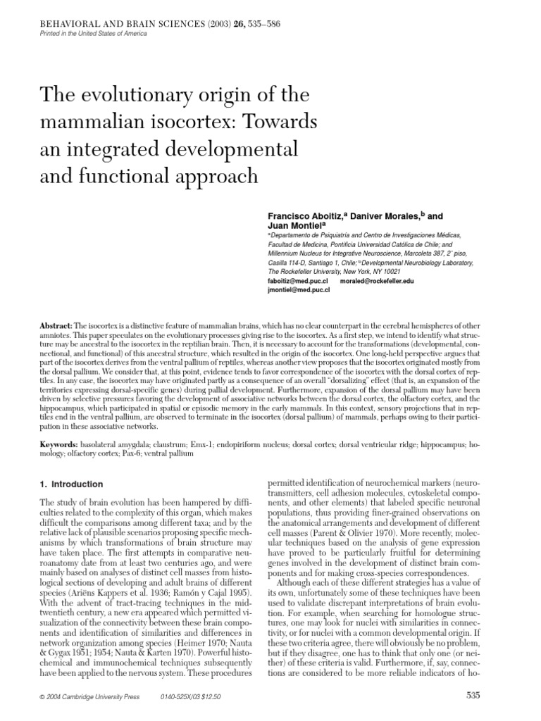 The Evolutionary Origin of The Mammalian Isocortex: Towards An ...