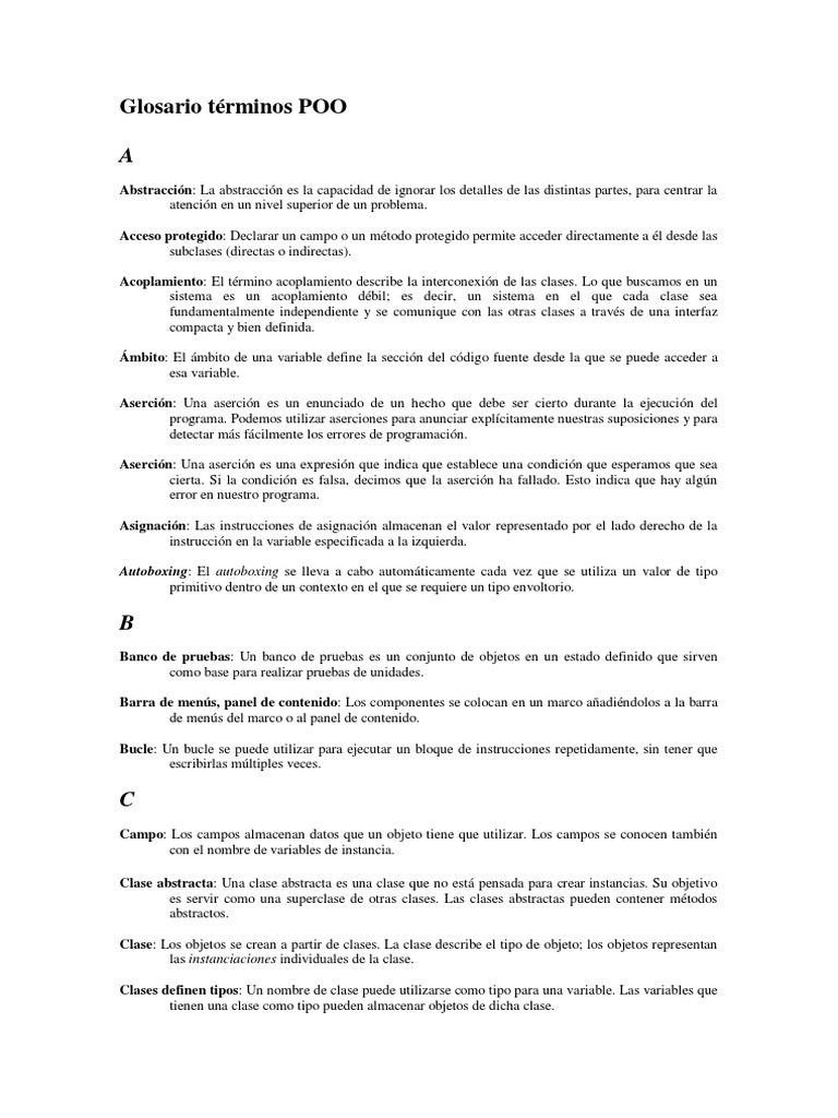 Glosario de Términos POO | PDF | Herencia (Programación Orientada a ...