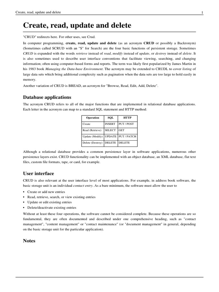 Sql Crud Create Read Update And Delete Pdf Computer Science Information Science