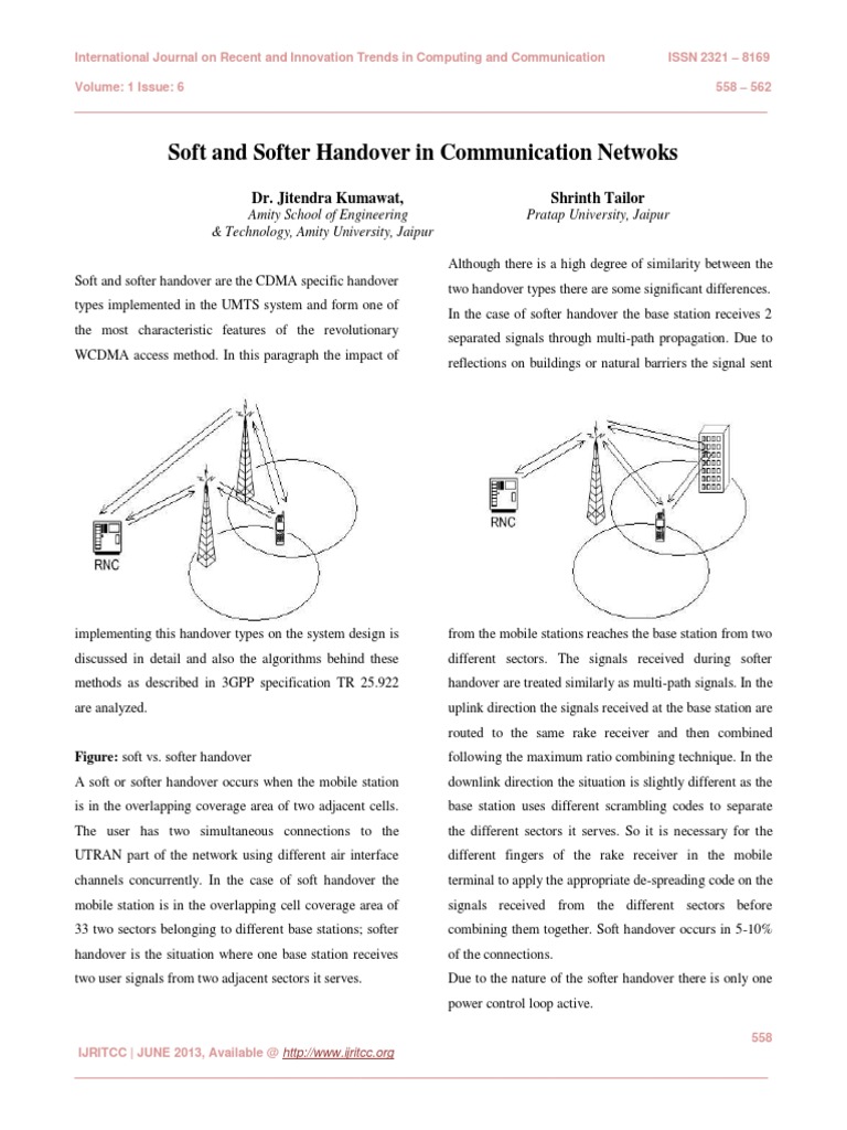 Soft and Softer Handover in Communication Netwoks | PDF