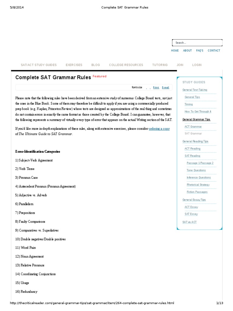 Complete SAT Grammar Rules | PDF | Grammatical Number | Comma