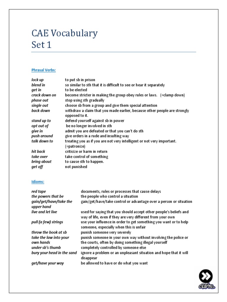 CAE Vocabulary - Set 1 | PDF | Prison | Crime & Violence