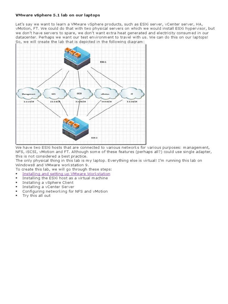 Vmware Vsphere 5 1 Lab On Our Laptops Installing And Setting Up Vmware Workstation Pdf V