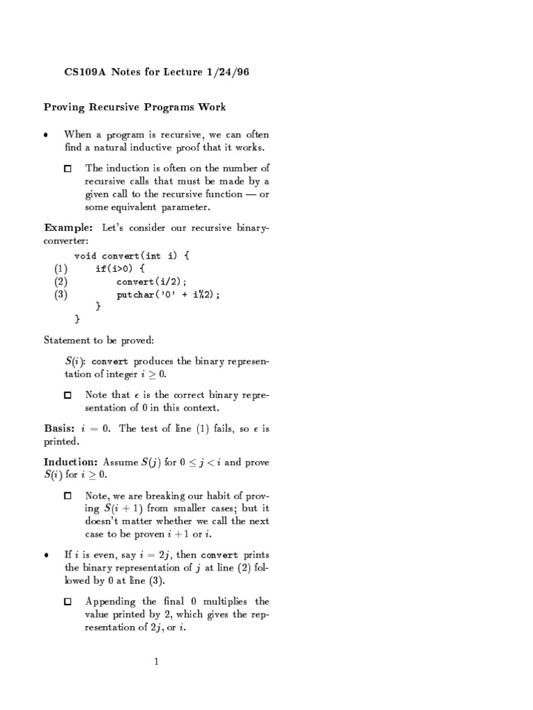 CS109A Notes For Lecture 1/24/96 Proving Recursive Programs Work | PDF ...