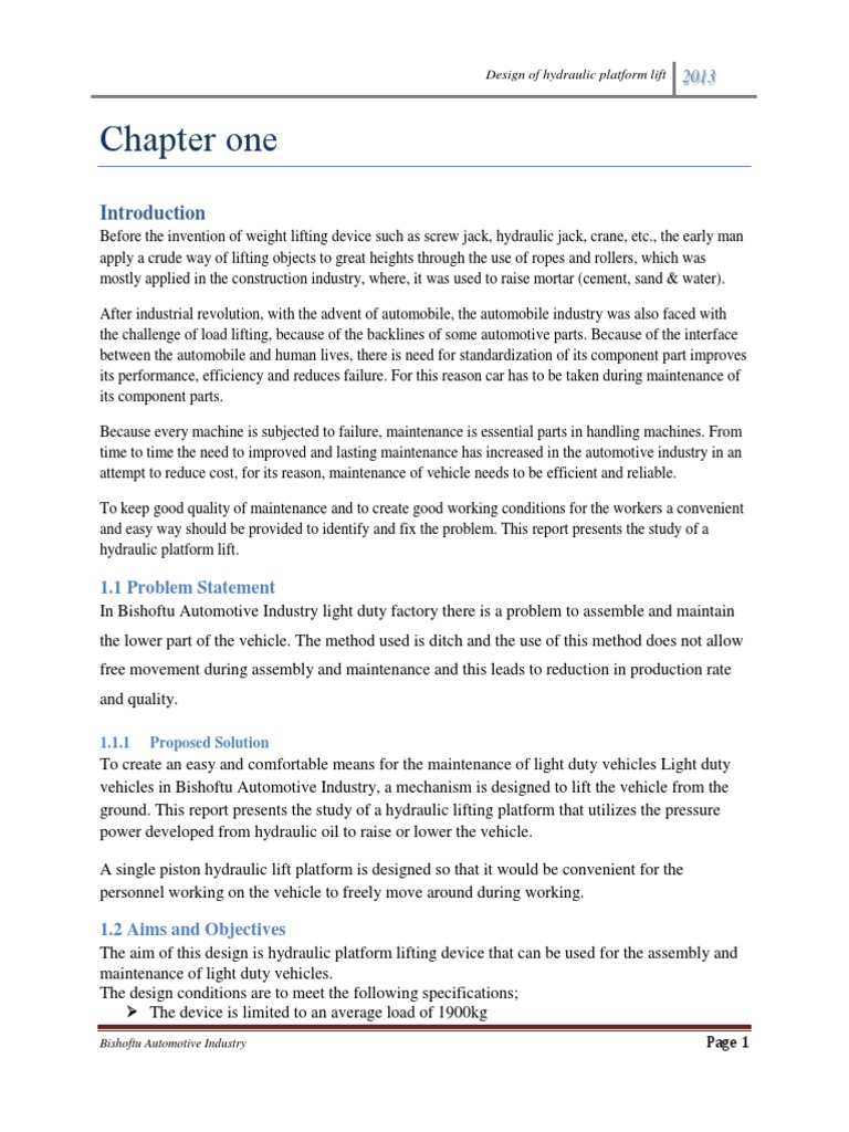 Hydraulic Platform Lift Design Overview | PDF | Screw | Elevator