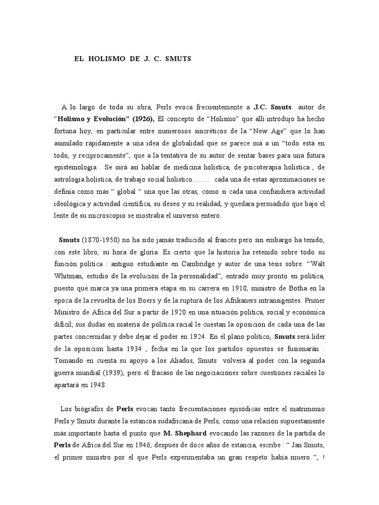 El Holismo. Smuts | PDF | Holismo | Science