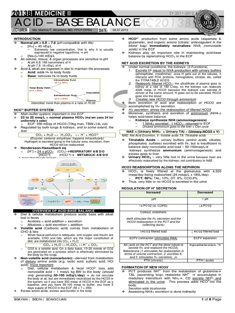 Acid-Base Balance Explained | PDF | Chemistry | Medical Specialties