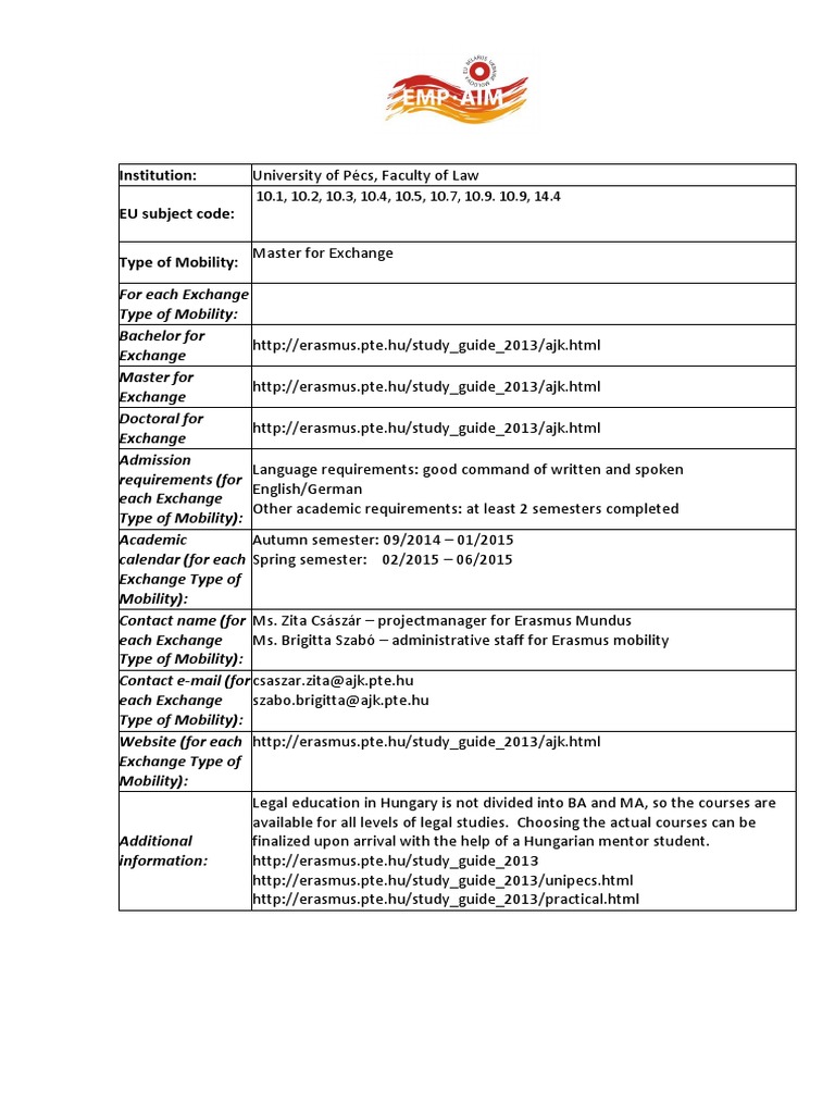 Erasmus Exchange Program Details | PDF | Business