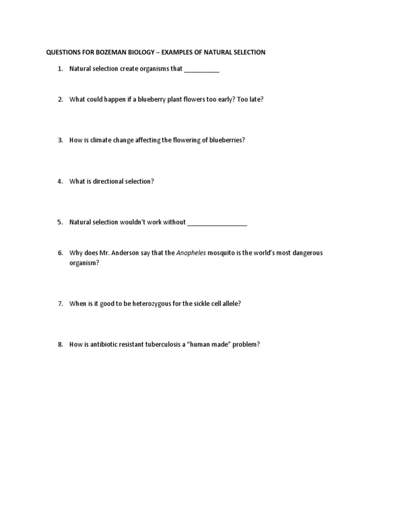 Examples of Natural Selection Worksheet | PDF