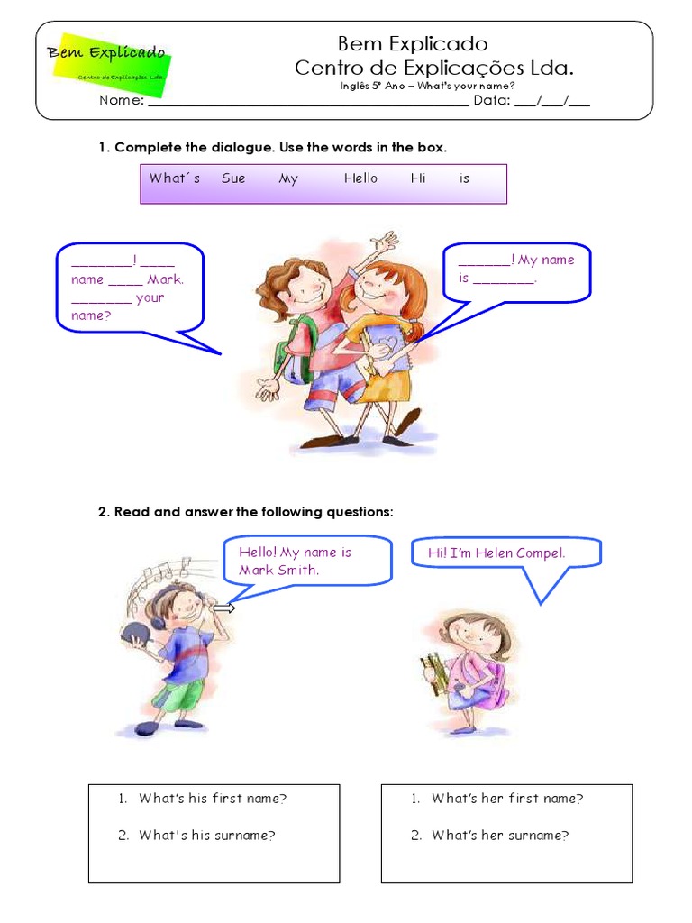 Ficha de Trabalho - What S Your Name | PDF | Language Arts & Discipline