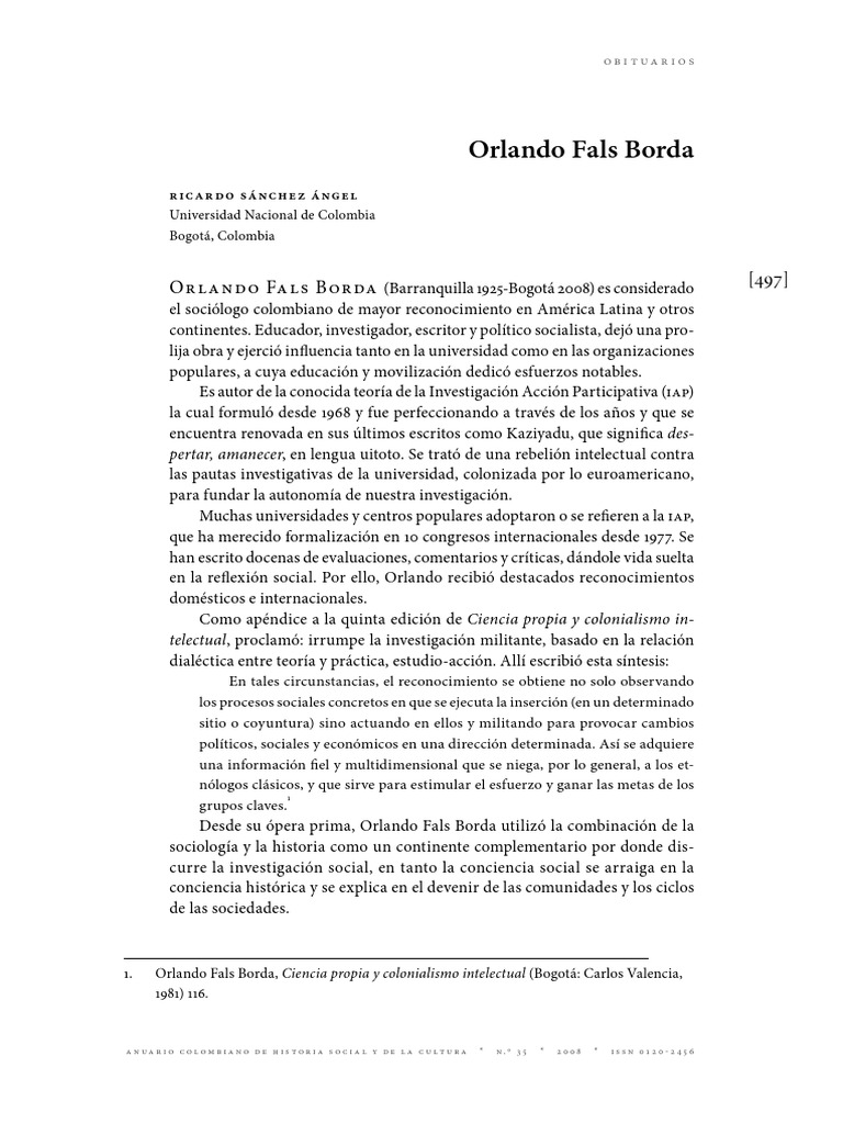 Orlando Fals Borda | PDF | Colombia | Sociología