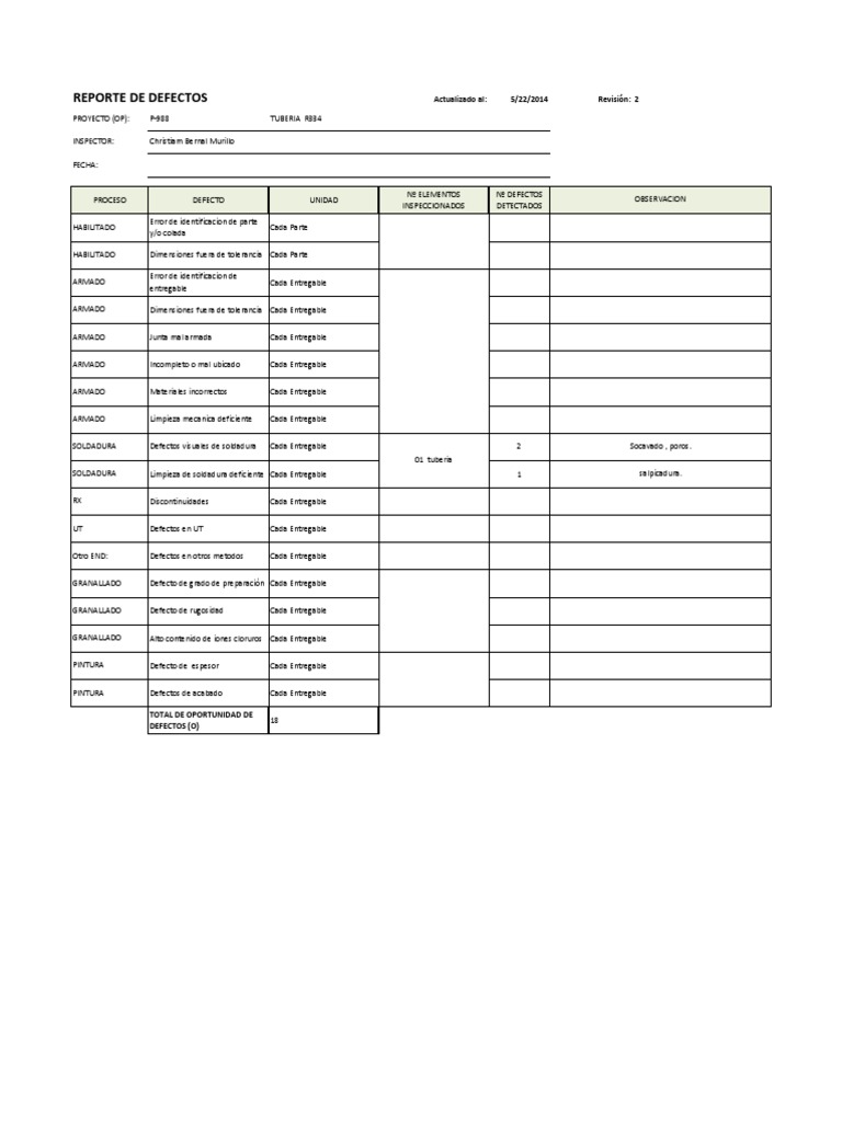 Reporte de Defectos Rev 2 | PDF | Procesos industriales | Rieles