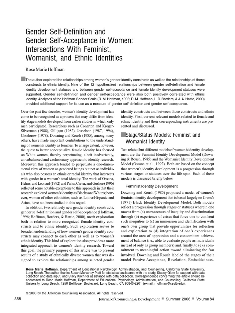 Gender Self-Definition and Gender Self-Acceptance in Women | PDF ...