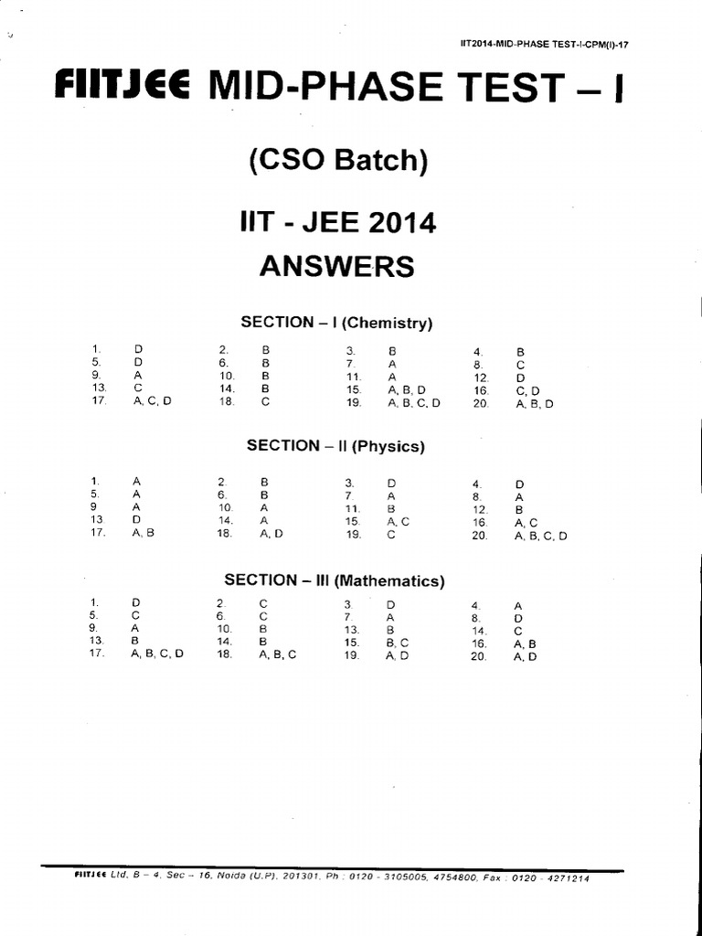 Fiitjee Mid Phase Test - Hints & Solutions | PDF | Chemical Compounds ...