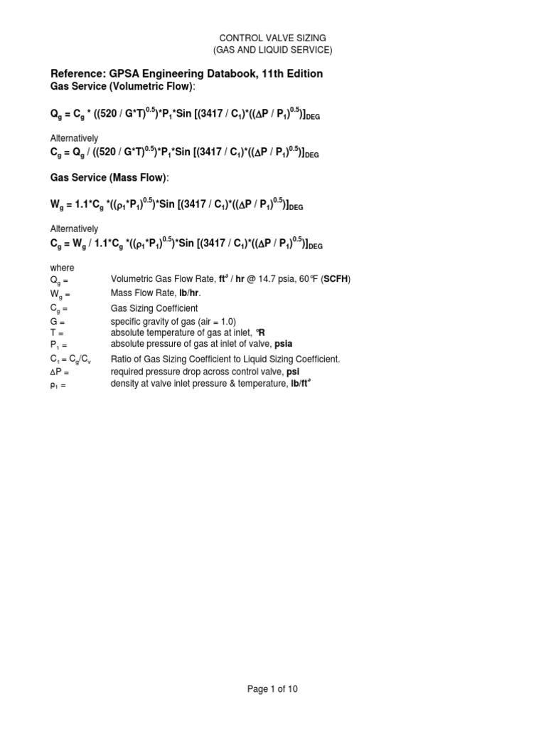 GPSA Control - Valve - Sizing | PDF | Valve | Pressure