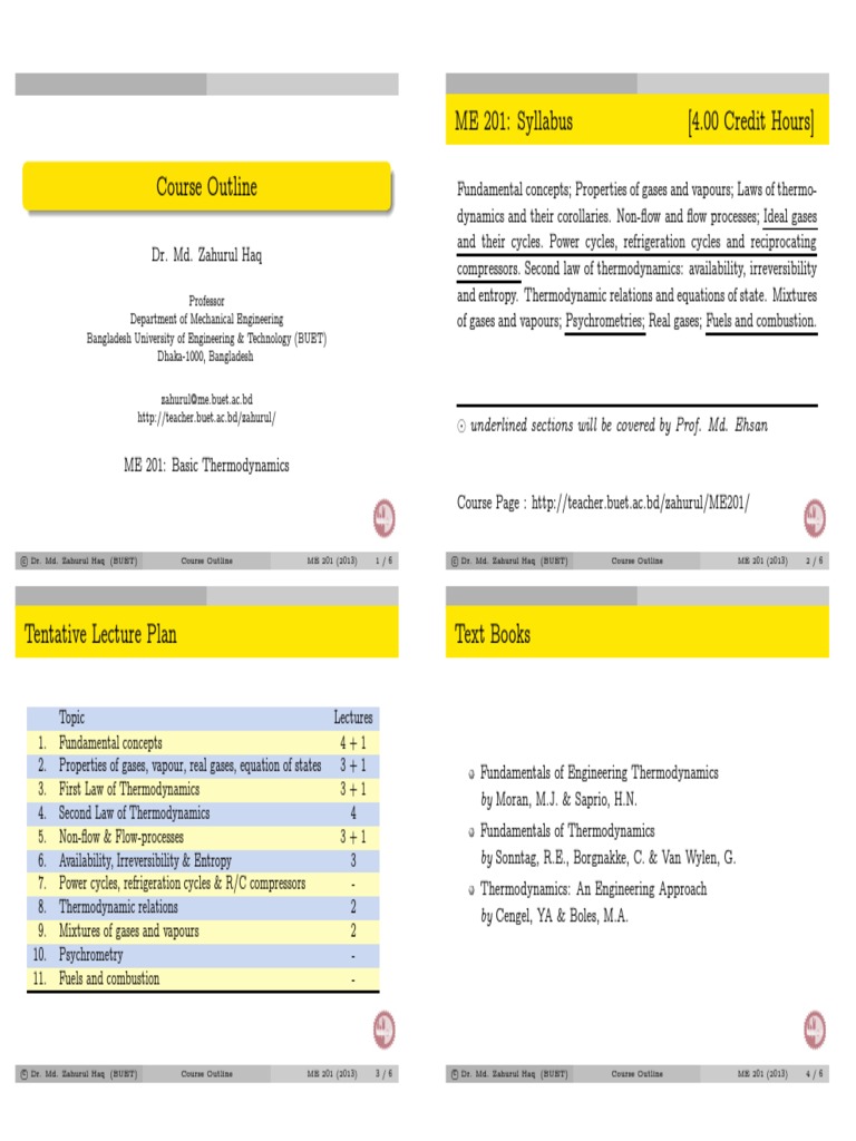ME 201 Outline | PDF | Thermodynamics | Second Law Of Thermodynamics