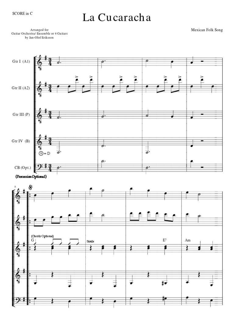 La Cucaracha Guitar Chords