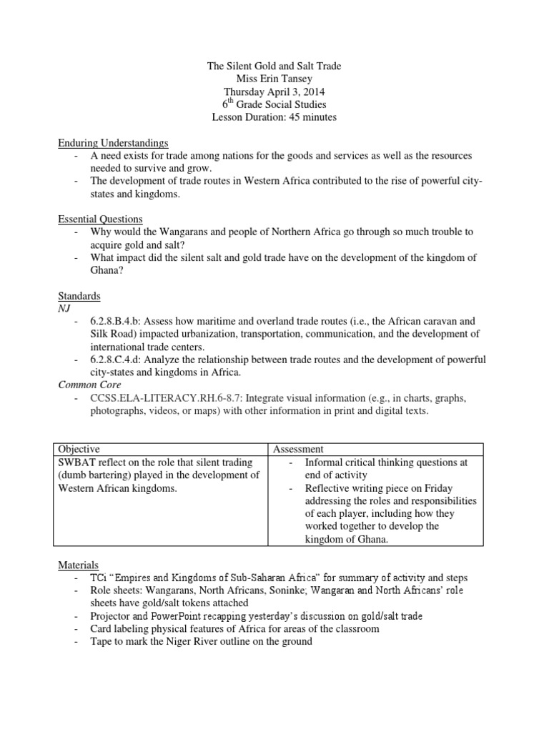 the silent gold and salt trade | Reading Comprehension | Taxes