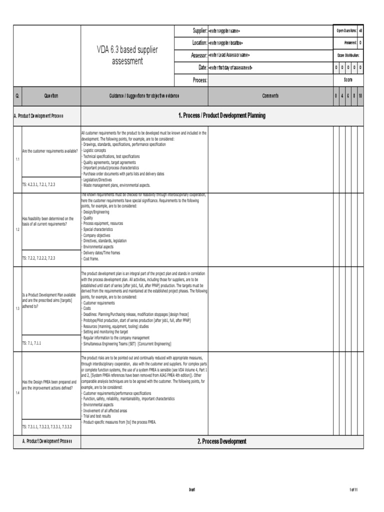 VDA 6.3 Based Supplier Assessment | Educational Assessment | Calibration