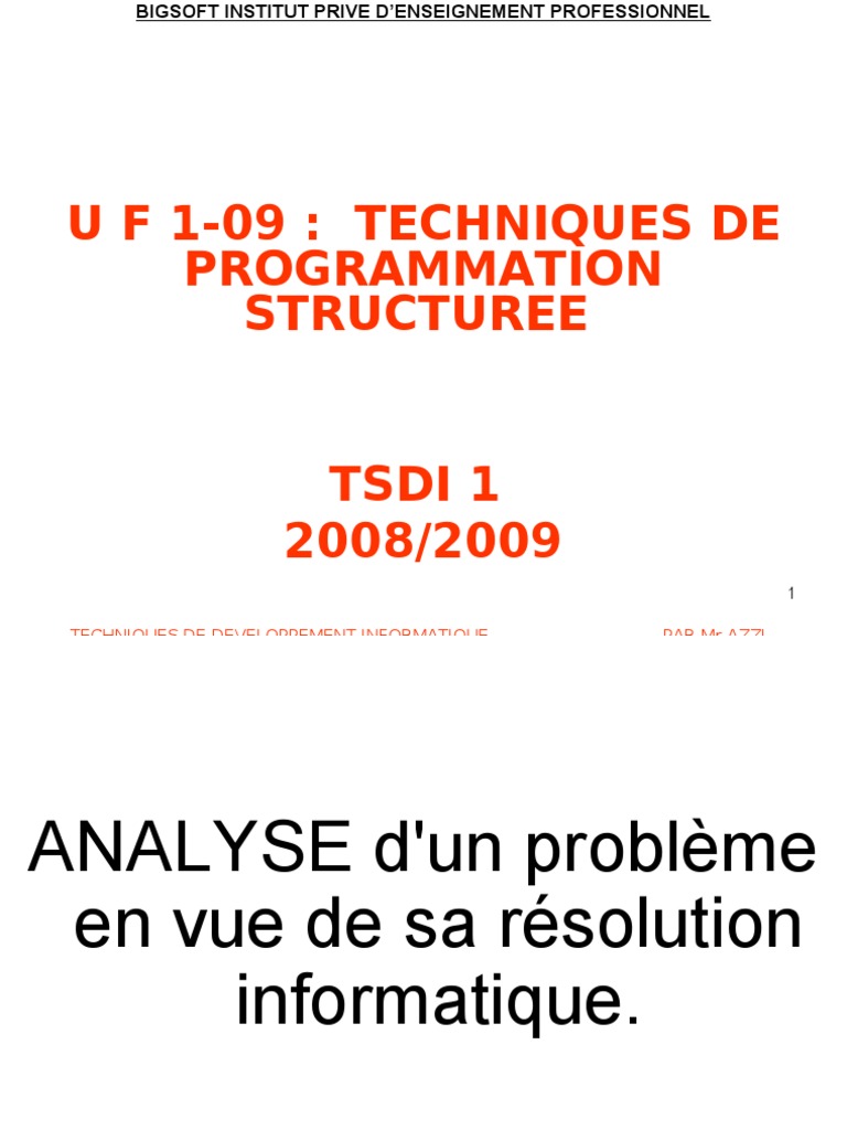 M09 Techniques D Programmation Structuree | PDF | Booléen | C (Langage ...