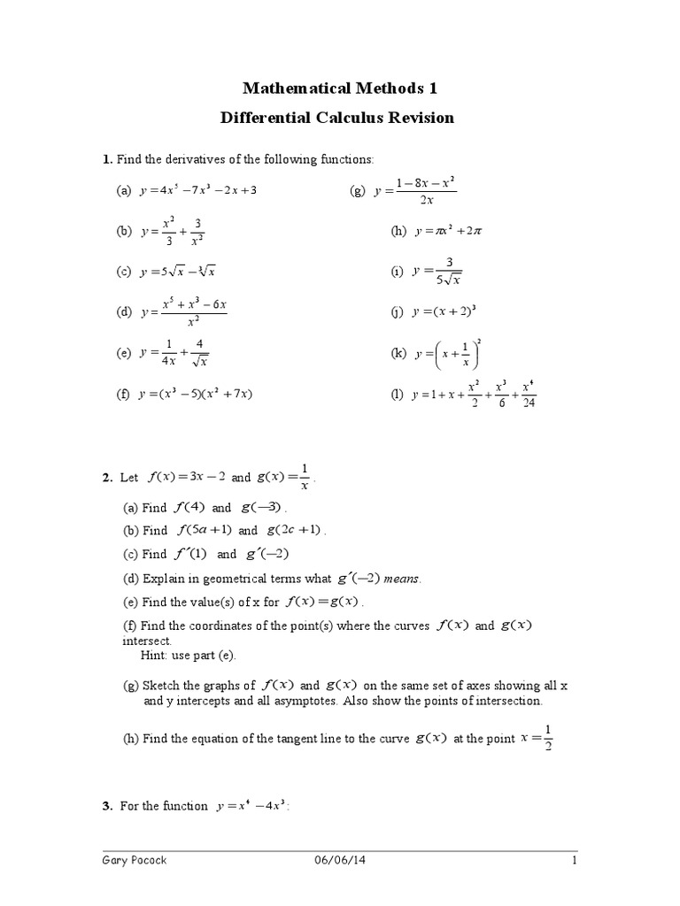 Worksheet On Basic Differentiation | PDF | Derivative | Calculus