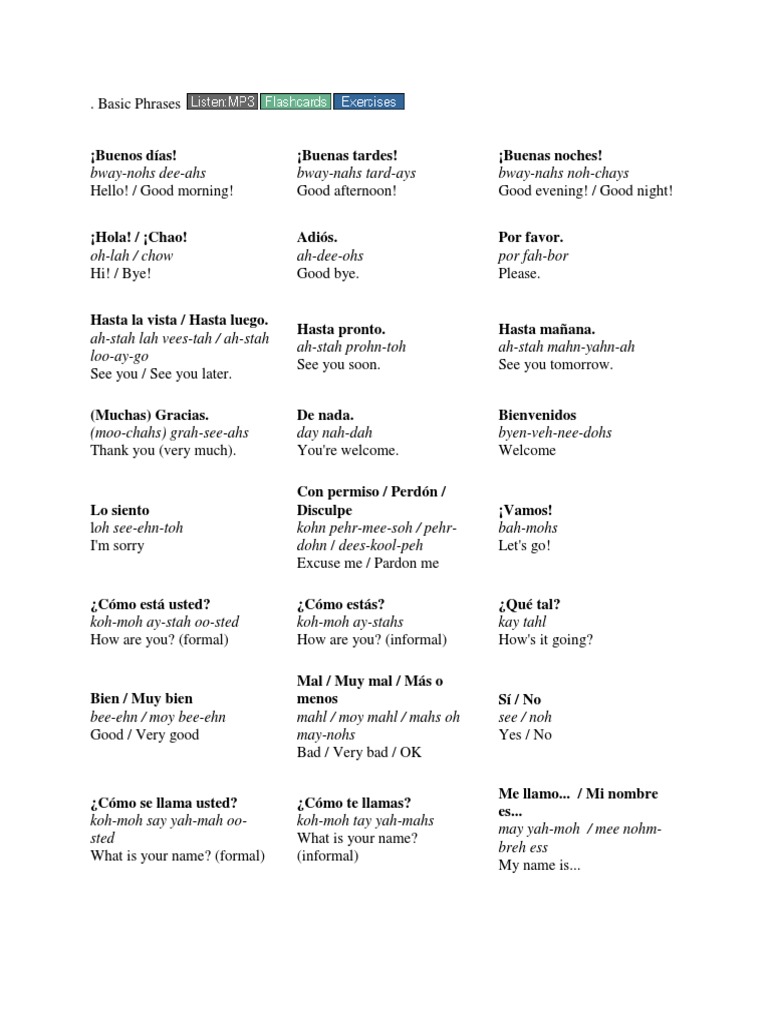 Basic Phrases | PDF | Género gramatical | Estrés (lingüística)