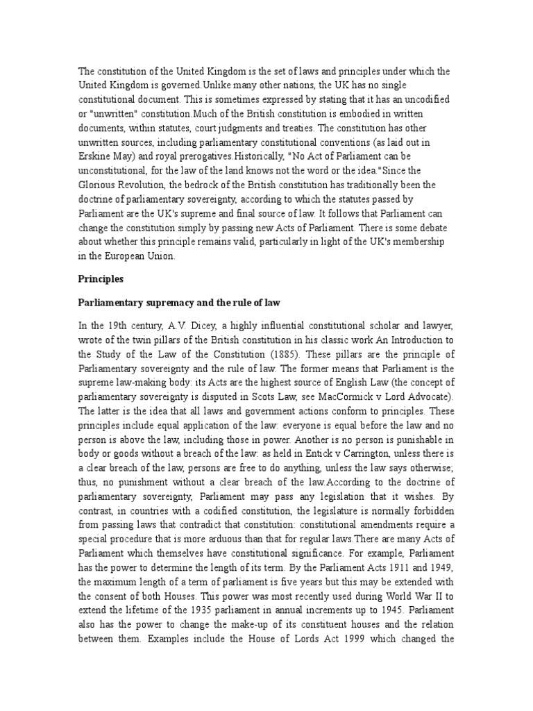 Constitution of UK | PDF | Constitution Of The United Kingdom ...