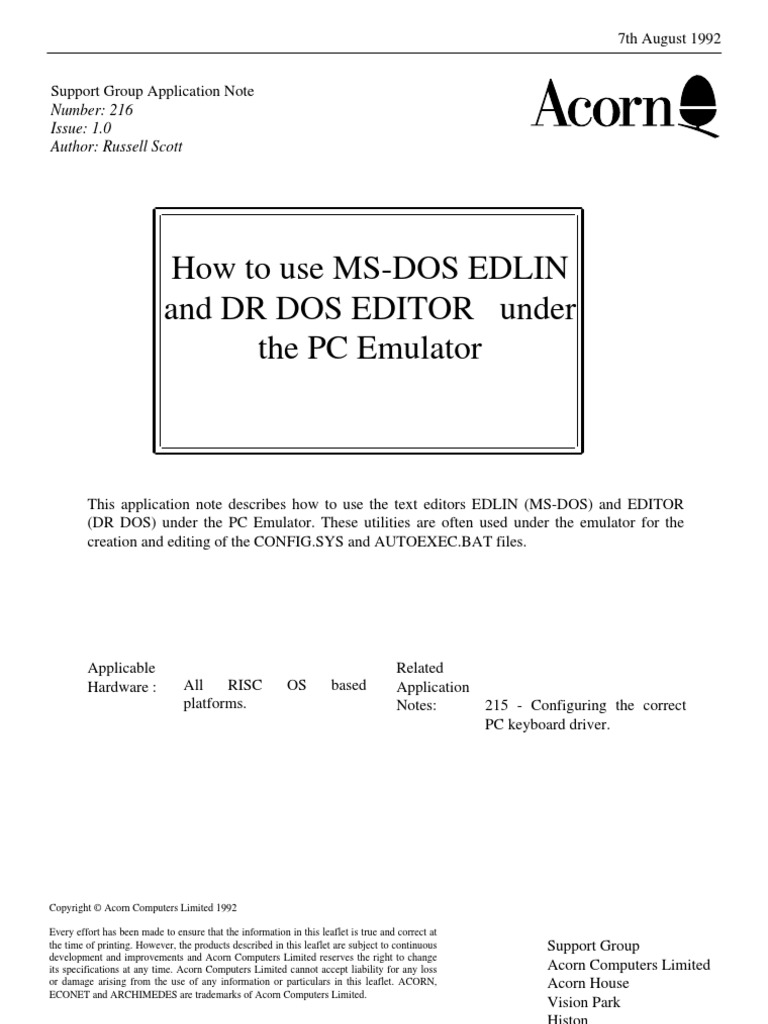How To Use MS-DOS EDLIN and DR DOS EDITOR Under The PC Emulator | PDF