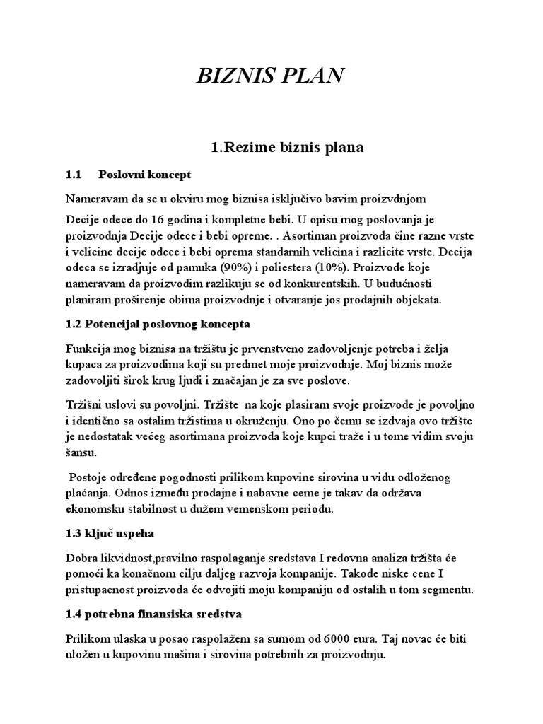 Biznis Plan | PDF