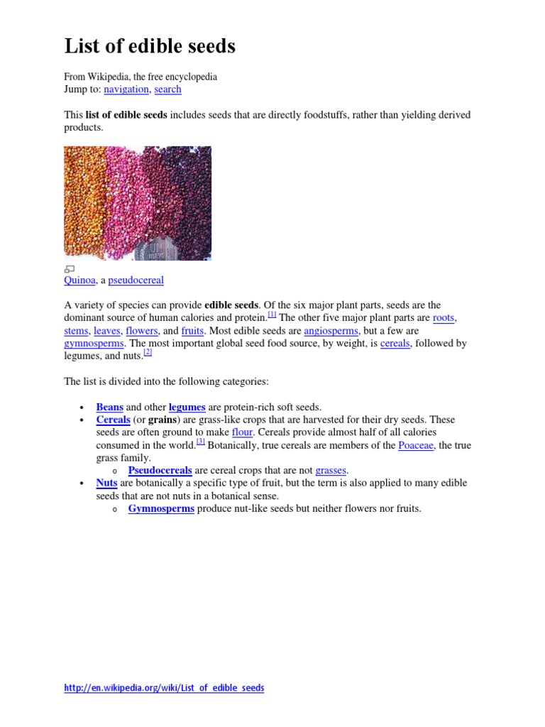 Edible Seeds List | PDF | Bean | Cereals