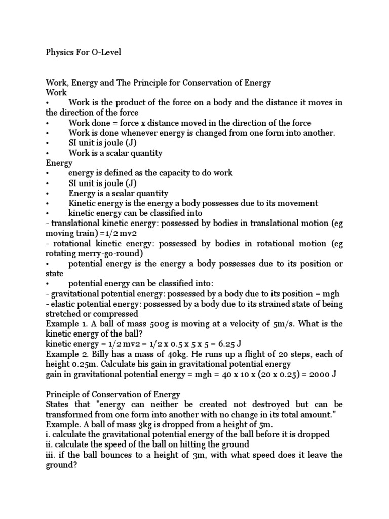 Physics 4 O Level | PDF | Potential Energy | Kinetic Energy