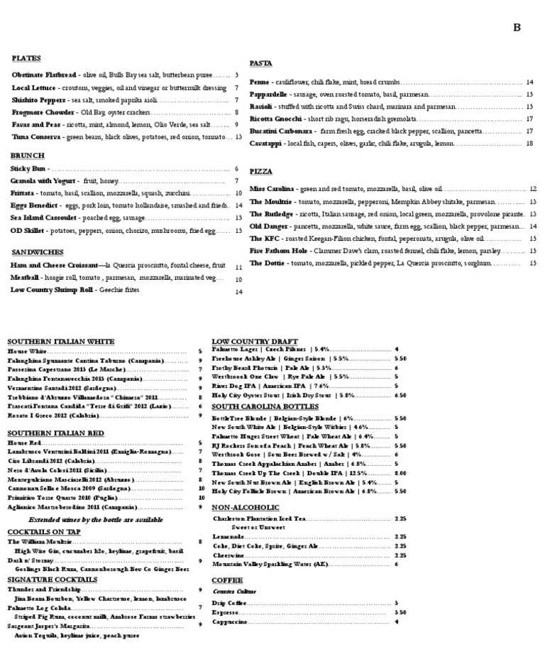 The Obstinate Daughter Brunch Menu | PDF | Ale | Foods