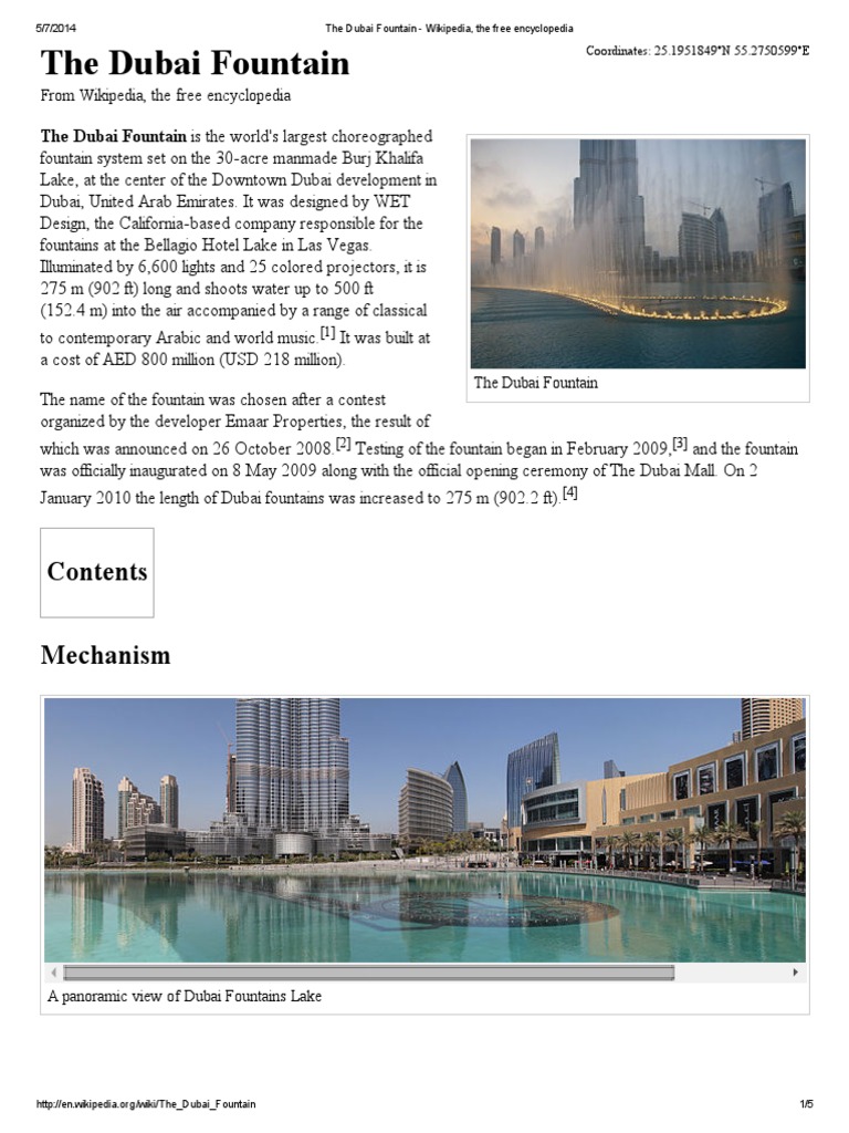 The Dubai Fountain - Wikipedia, The Free Encyclopedia | PDF | Business