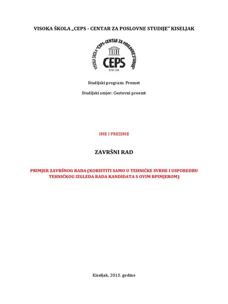 Primjer Zavrsnog Rada - CEPS | PDF