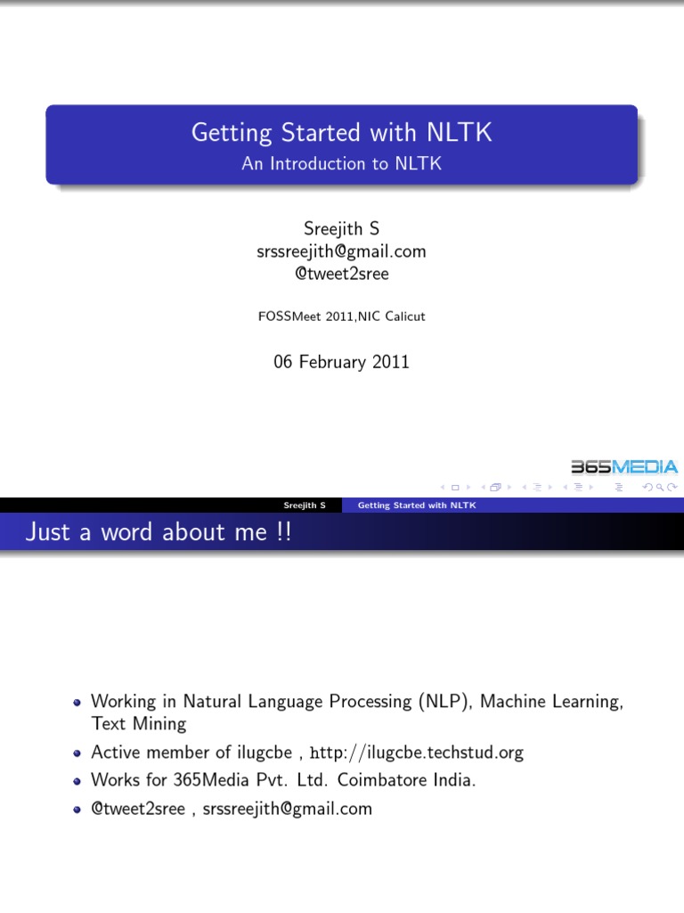 Introduction To NLTK | PDF | Python (Programming Language) | Cybernetics Introduction To NLTK | PDF | Python (Programming Language) | Cybernetics