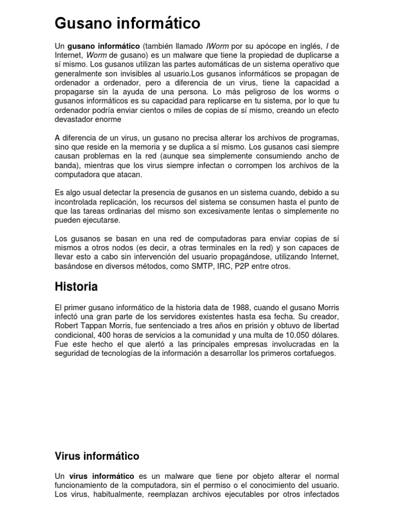 Gusano Informático | PDF | Virus de computadora | Malware