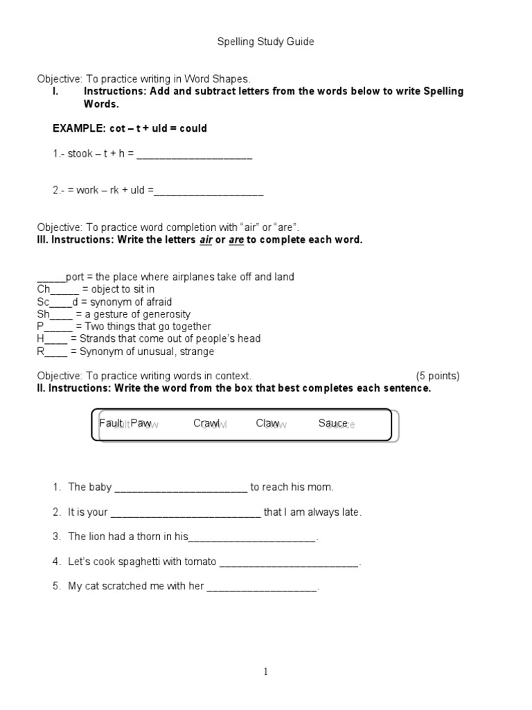 Spelling Study Guide 5th Bimester | PDF